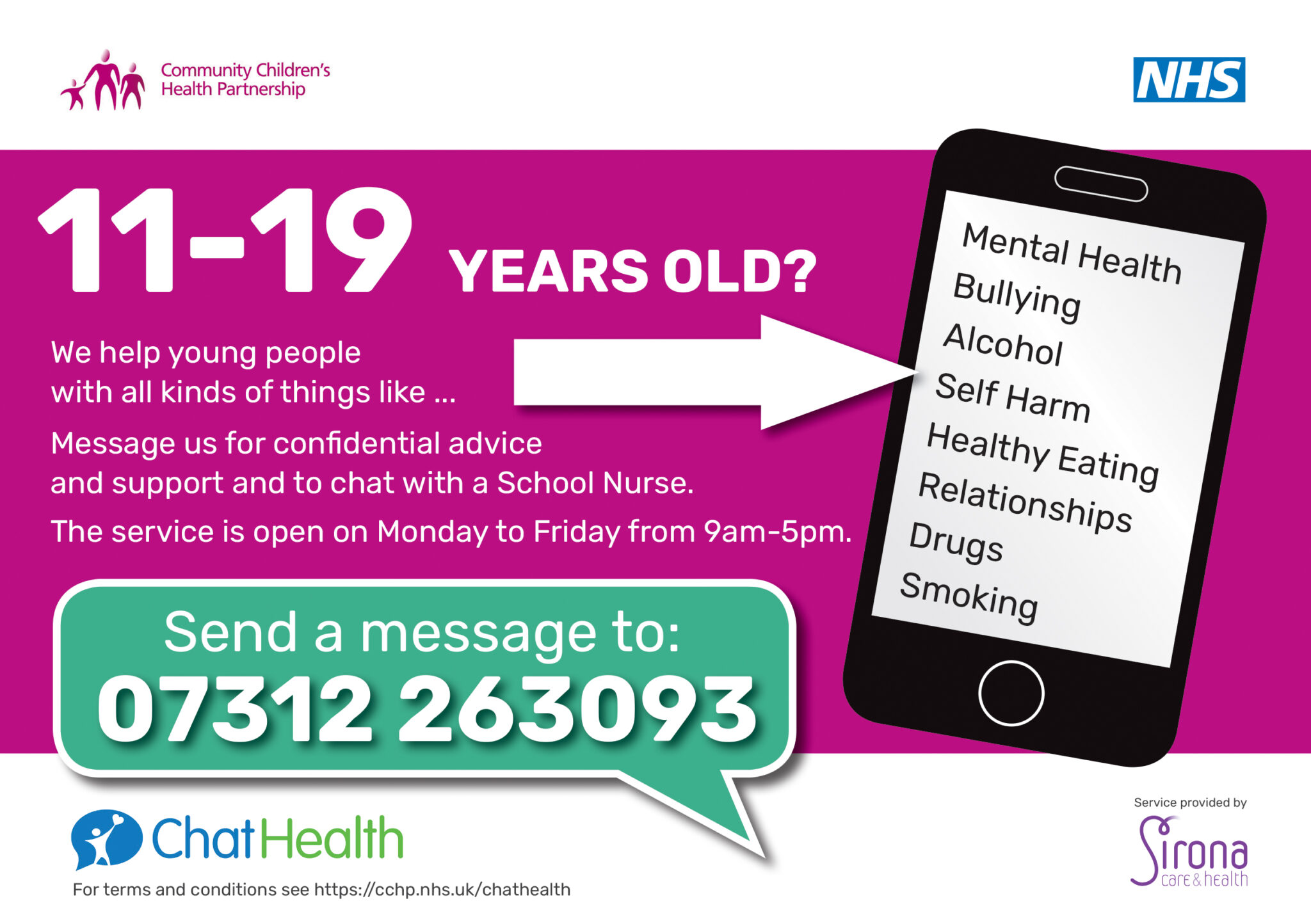 Chat Health service for 11-19 year olds - Fairfield High School